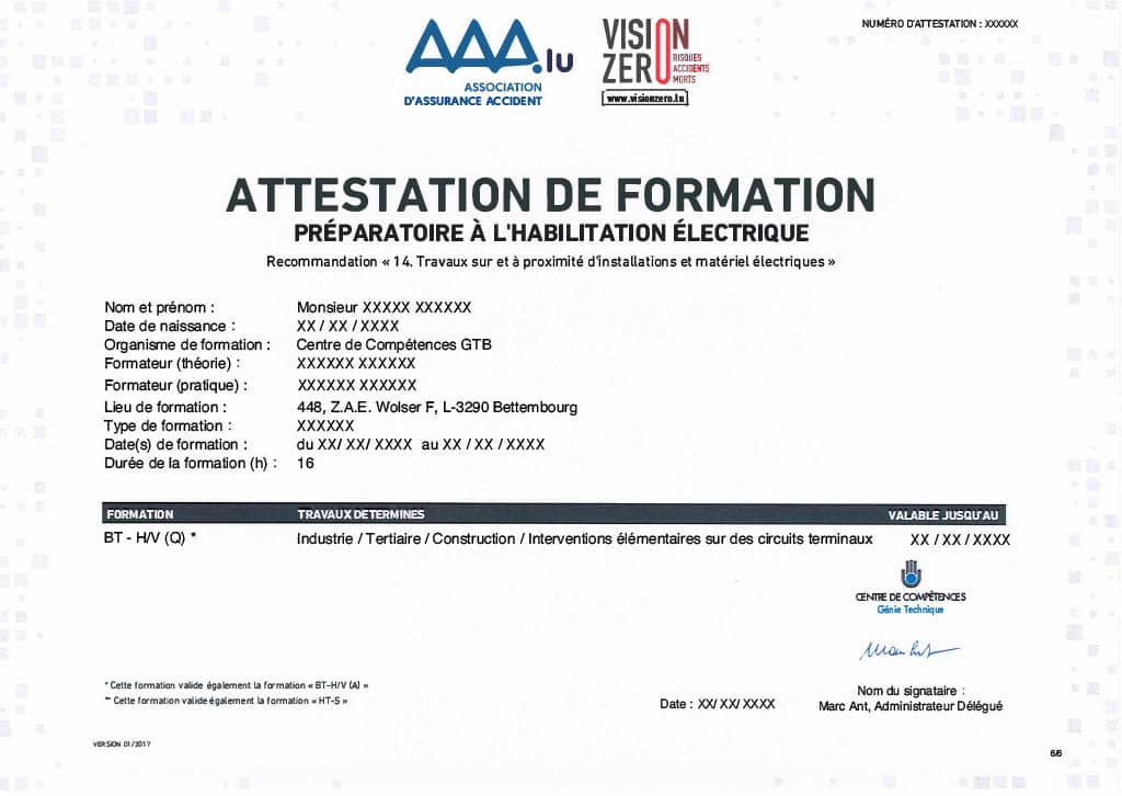 Les attestations délivrées par les Centres de Compétences GTB/PAR - CDC ...